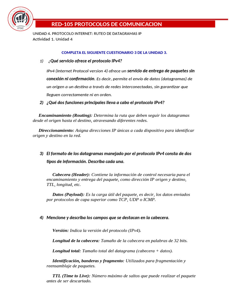Protocolo IPv4: Ruteo y Características | PDF | Protocolos de internet ...