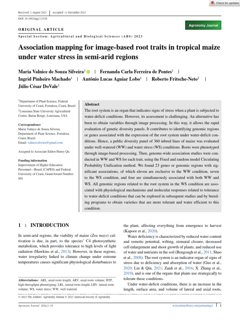Agronomy Journal - 2023 - Souza Silveira - Association Mapping For ...