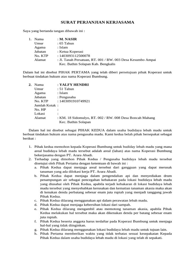 Surat Perjanjian Kerjasama | PDF