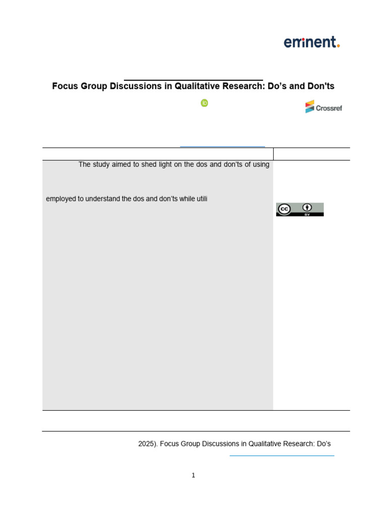 Focus Group Discussions in Qualitative Research Do | PDF | Focus Group ...