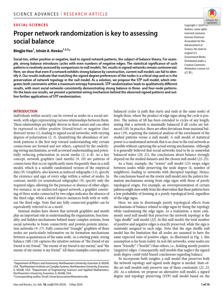 sciadv.adj0104 | PDF | Social Network | Applied Mathematics