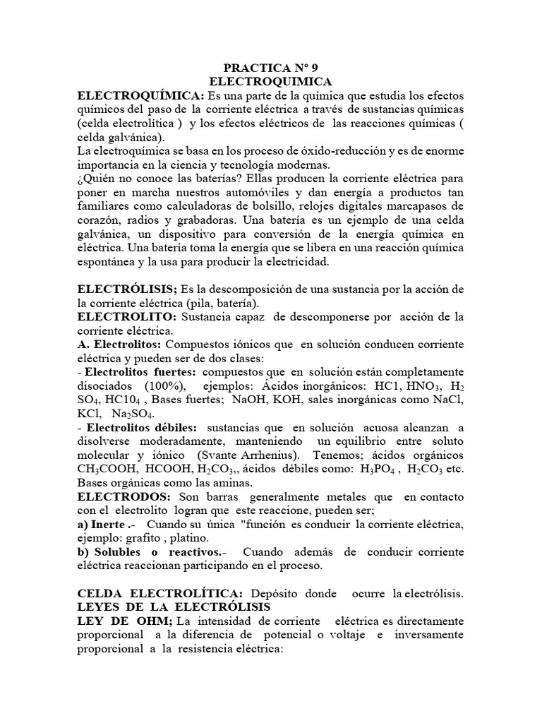Fundamentos de Electroquímica y Experimentos | PDF | Electrólito | Ácido