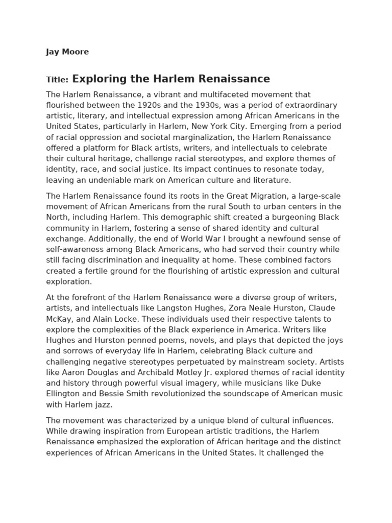 The Harlem Rennassaince Essay | PDF | Harlem Renaissance