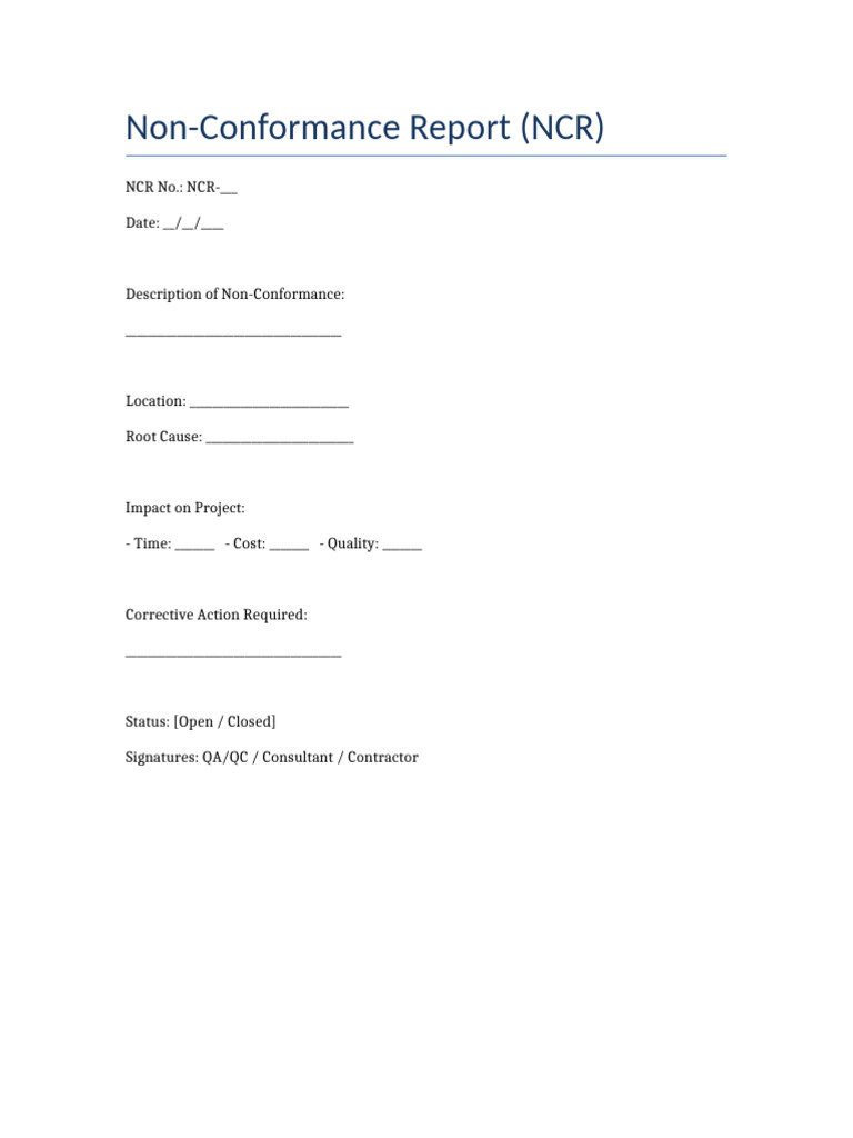 Non Conformance Report NCR | PDF