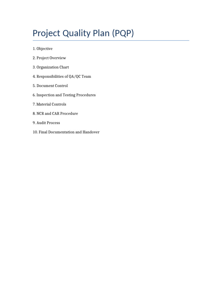 Project Quality Plan Overview | PDF