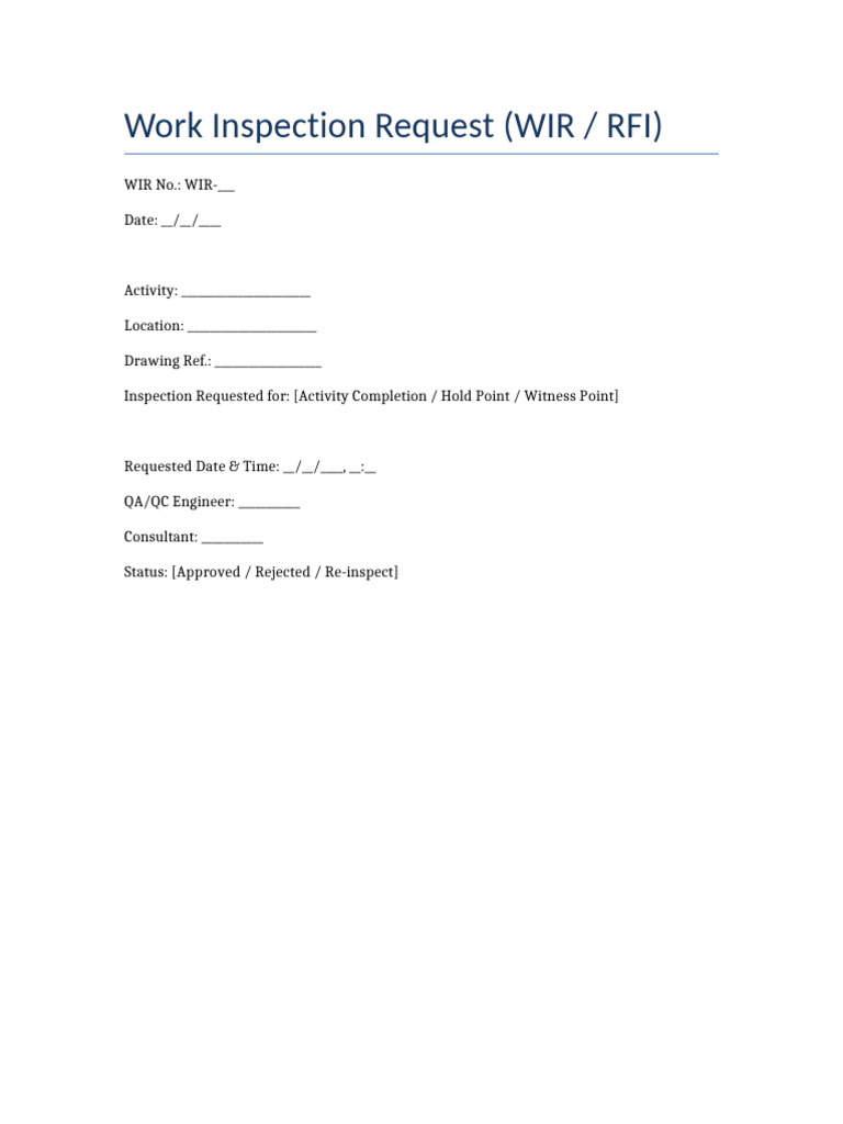Work Inspection Request Template | PDF