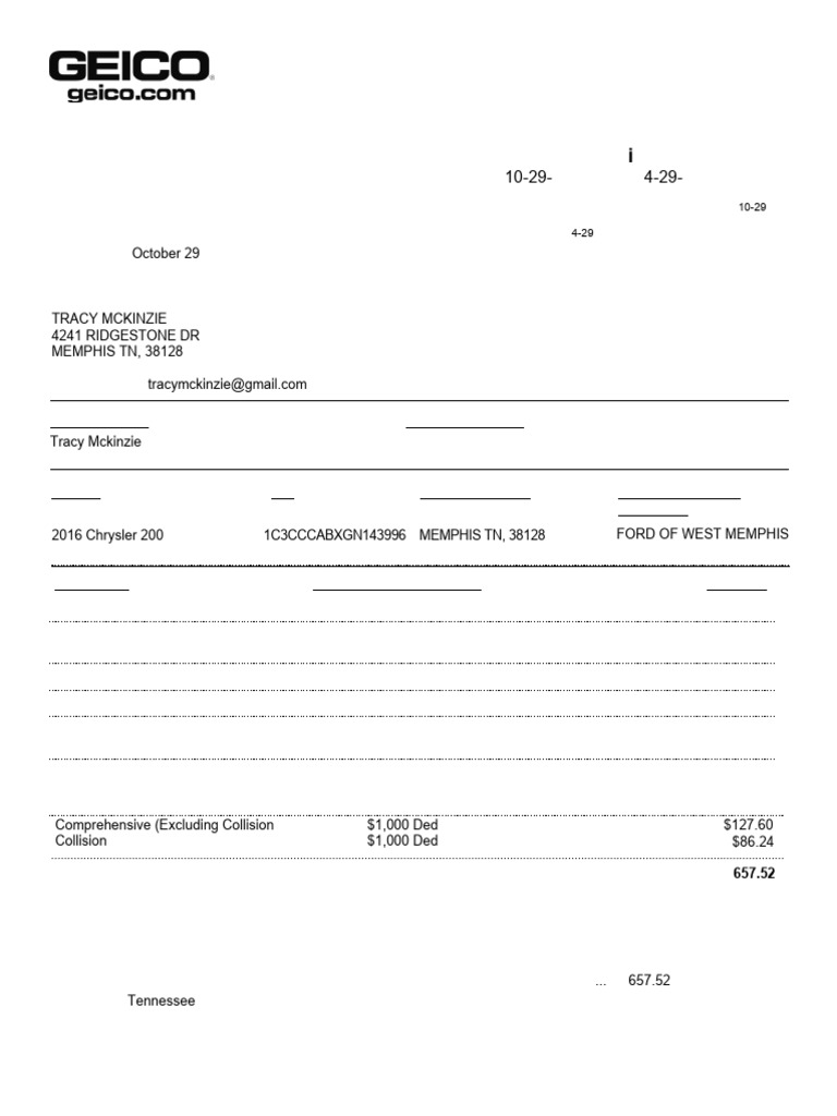 GEICO Auto Insurance Declaration Page | PDF | Insurance | Fee