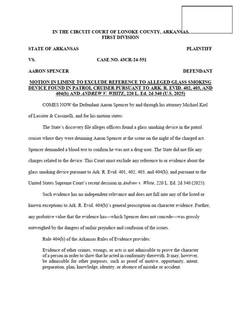 Spencer Motion To Exclude Glass Smoking Device | PDF | Relevance (Law ...