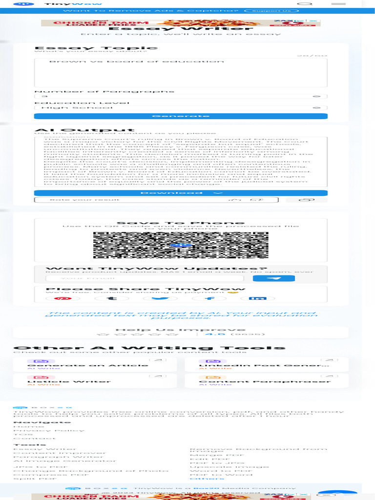 Free AI Essay Writer Tool | PDF | Brown V. Board Of Education ...