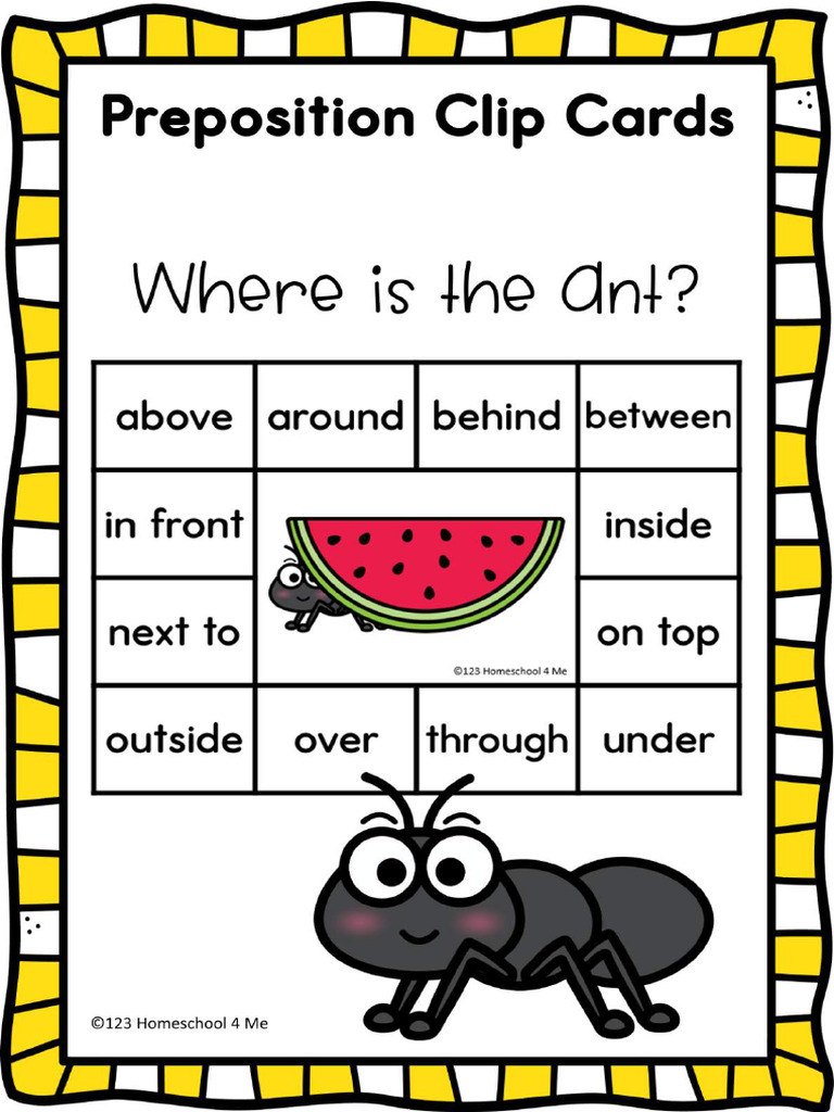 Ant Prepositions Clip Cards - Flatten | PDF