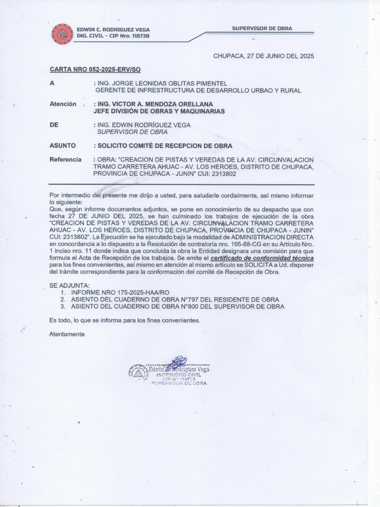 Informe Solicitud Comite Recepcion | PDF | Hormigón | Albañilería