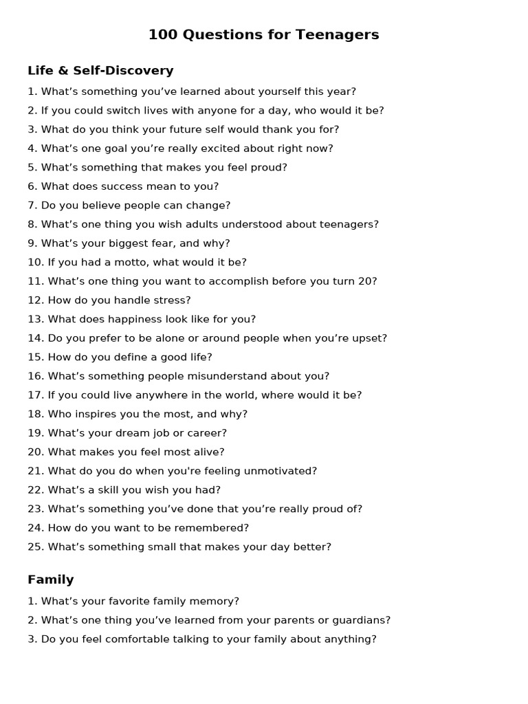 100 Questions for Teen Self-Discovery | PDF