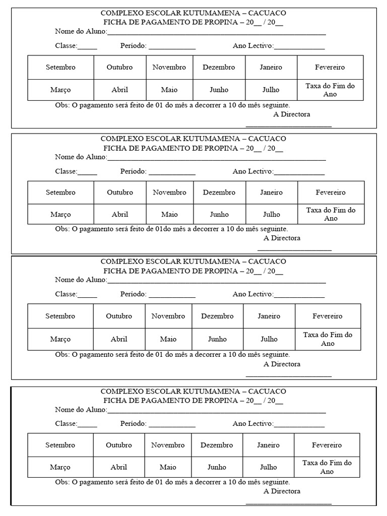 Ficha de Pagamento de Propina | PDF