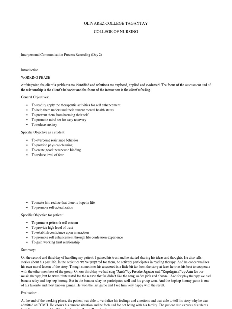 Interpersonal Communication Process Recording (Day 2) | PDF ...