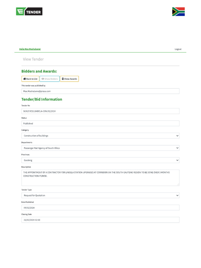 Lindela E-Tender Advert | PDF