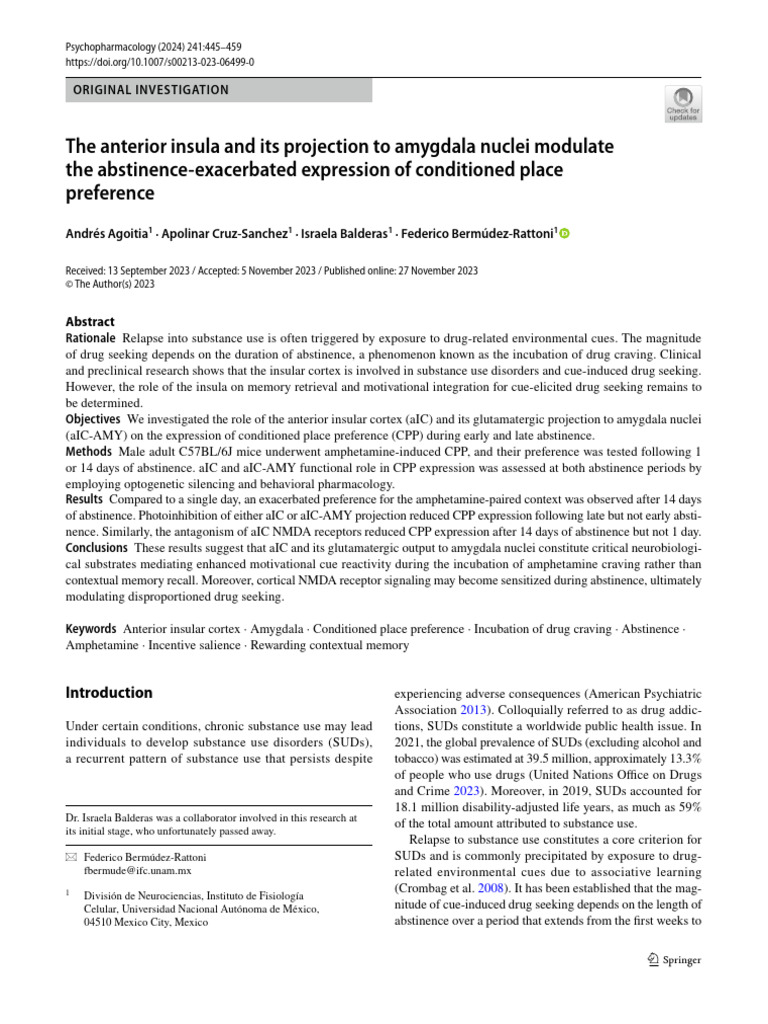 The Anterior Insula and Its Projection To Amygdala Nuclei Modulate The ...