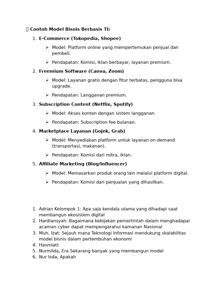 Contoh Model Bisnis Berbasis TI | PDF