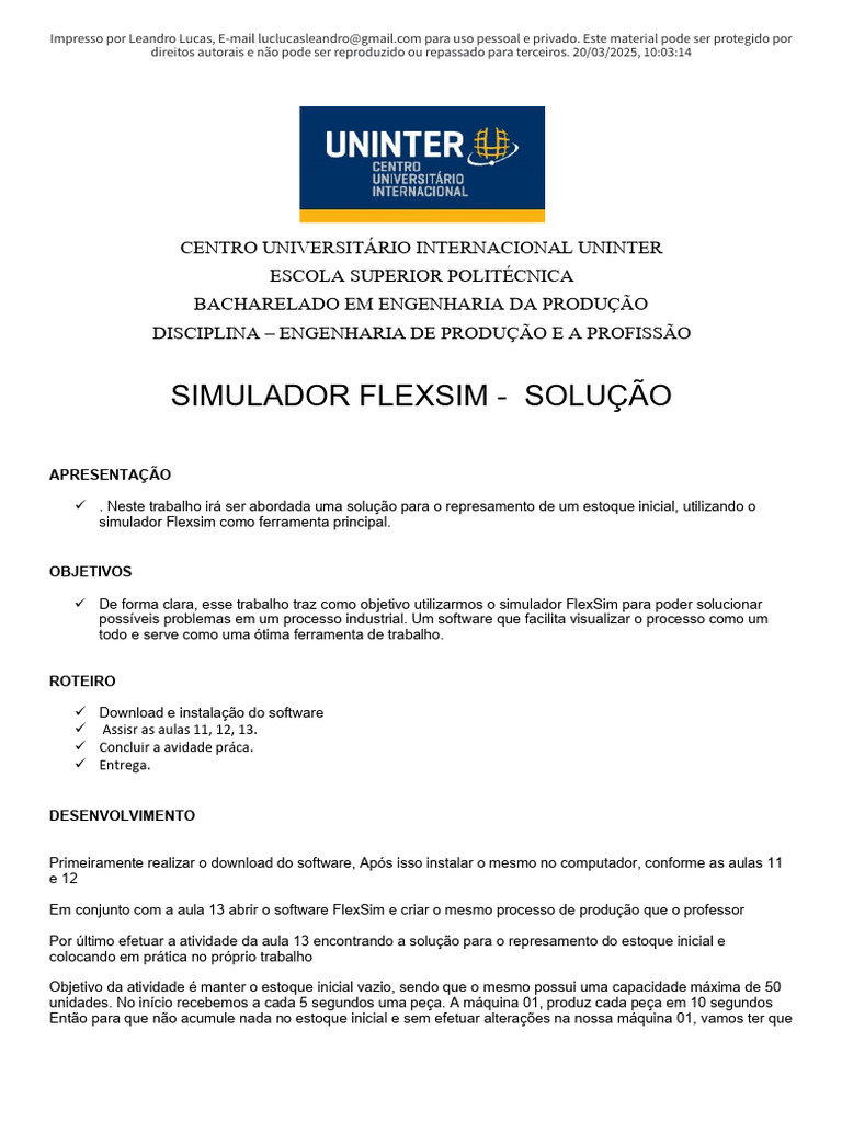 Solução de Estoque com FlexSim | PDF | Simulação | Engenharia