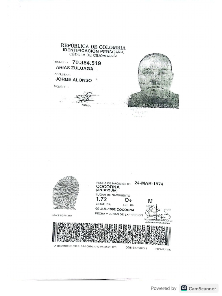 Cedula Jorge Arias | PDF