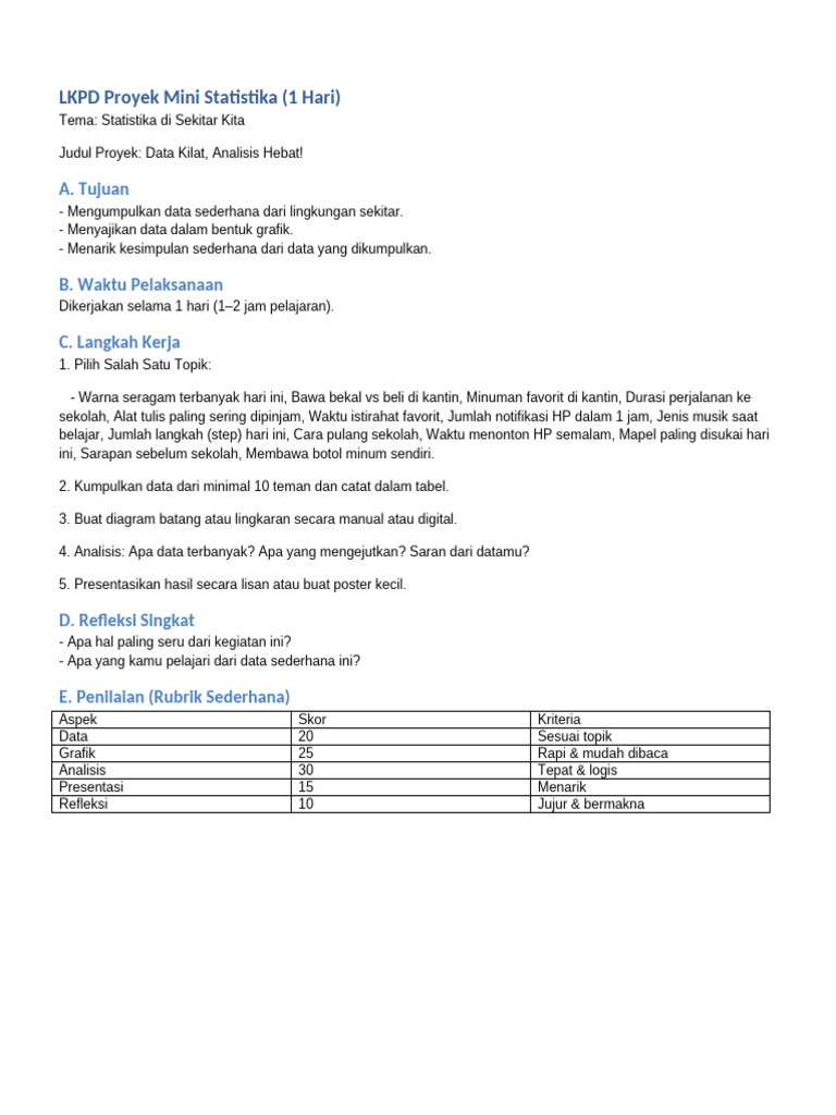LKPD Proyek Mini Statistika 1 Hari | PDF