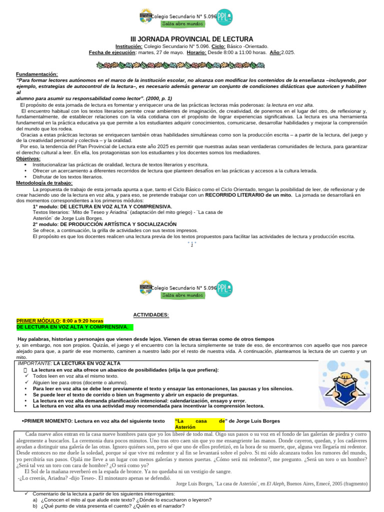 Jornada de Lectura en Colegio 5.096 | PDF | Enseñando