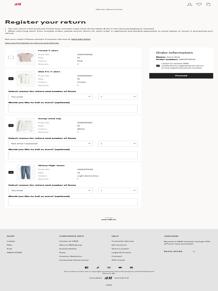 Returns Portal H&M India | PDF
