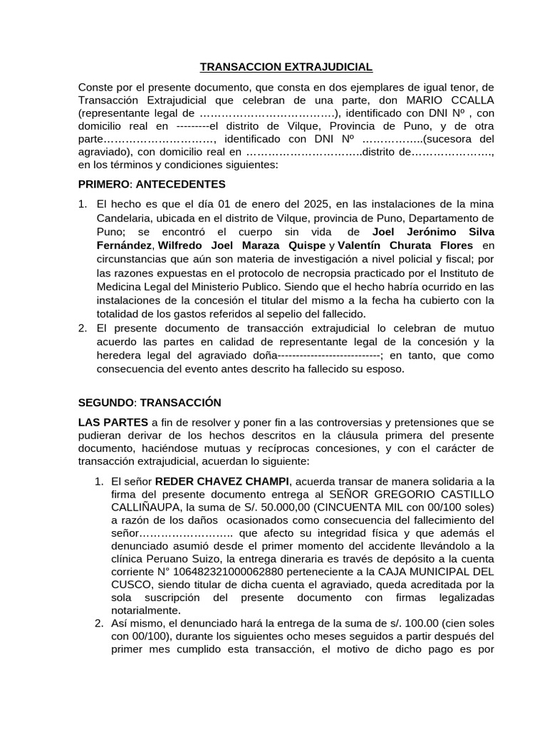 Transaccion Extrajudicial | PDF