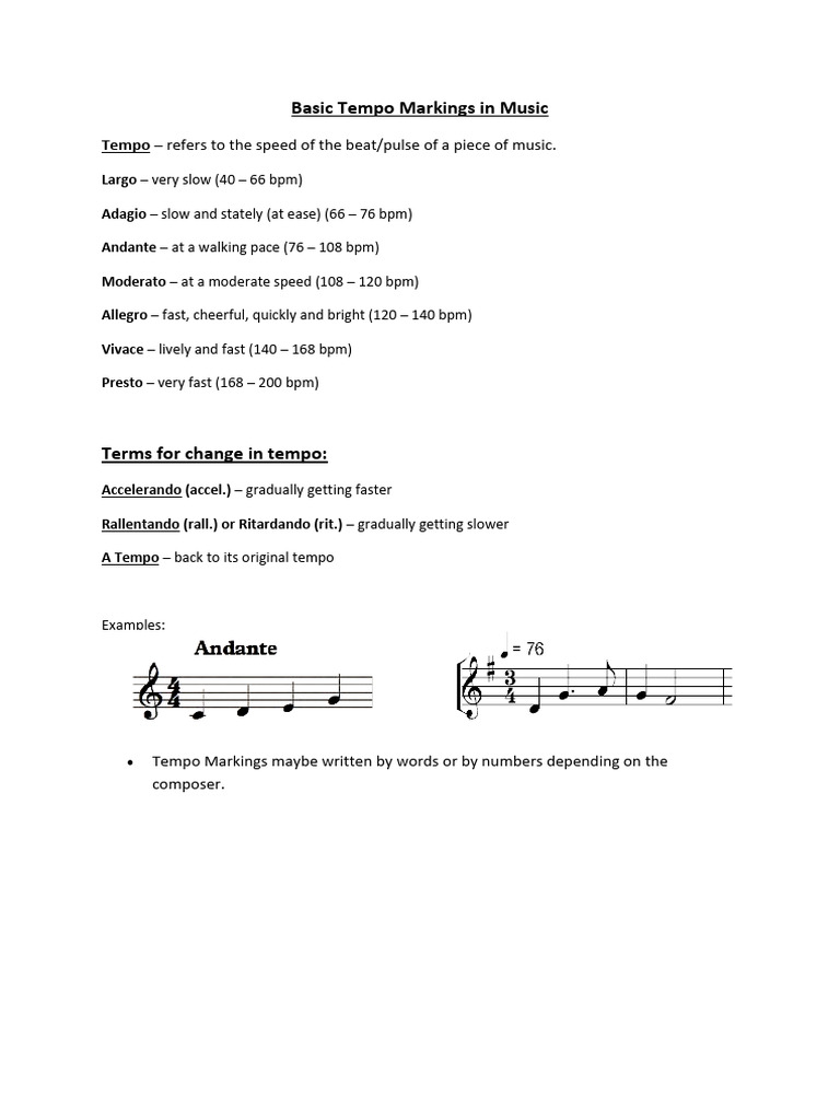 Basic Tempo Markings in Music | PDF