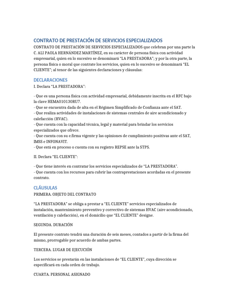 Copia de Contrato REPSE HVAC Ali Paola Hernandez Martinez | PDF