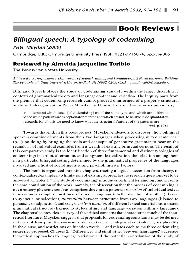 Muysken's Code-Mixing Typology | PDF | Lexicon | Multilingualism