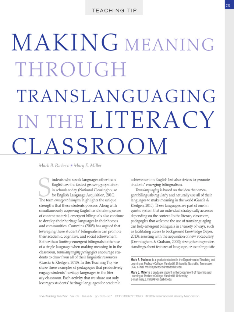 Pacheco - 2015 - Making Meaning Through Translanguaging in The Literacy ...