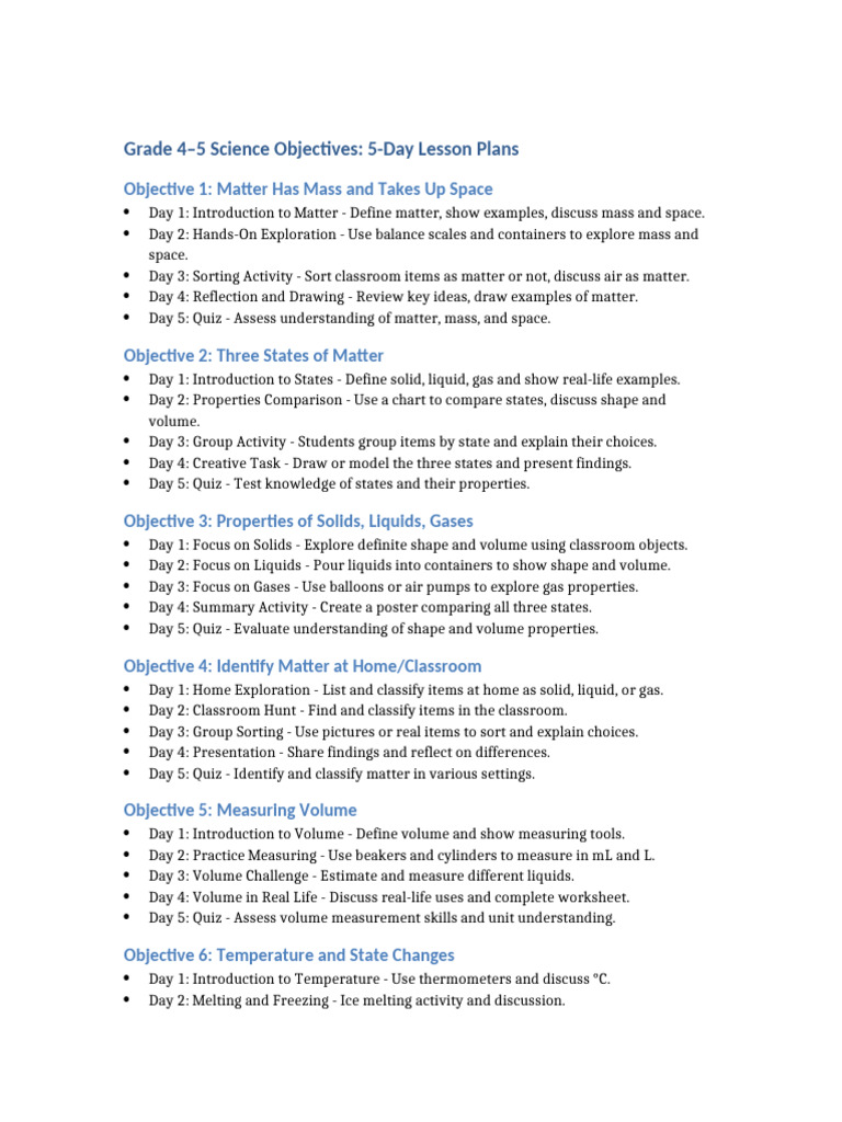 Grade 4 5 Science Lesson Plans | PDF | Temperature | Matter