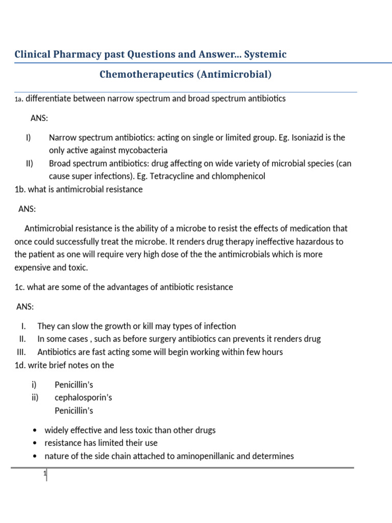 Clinical Pharmacy Past Questions and Answer by Bobsonogen-1 | PDF ...