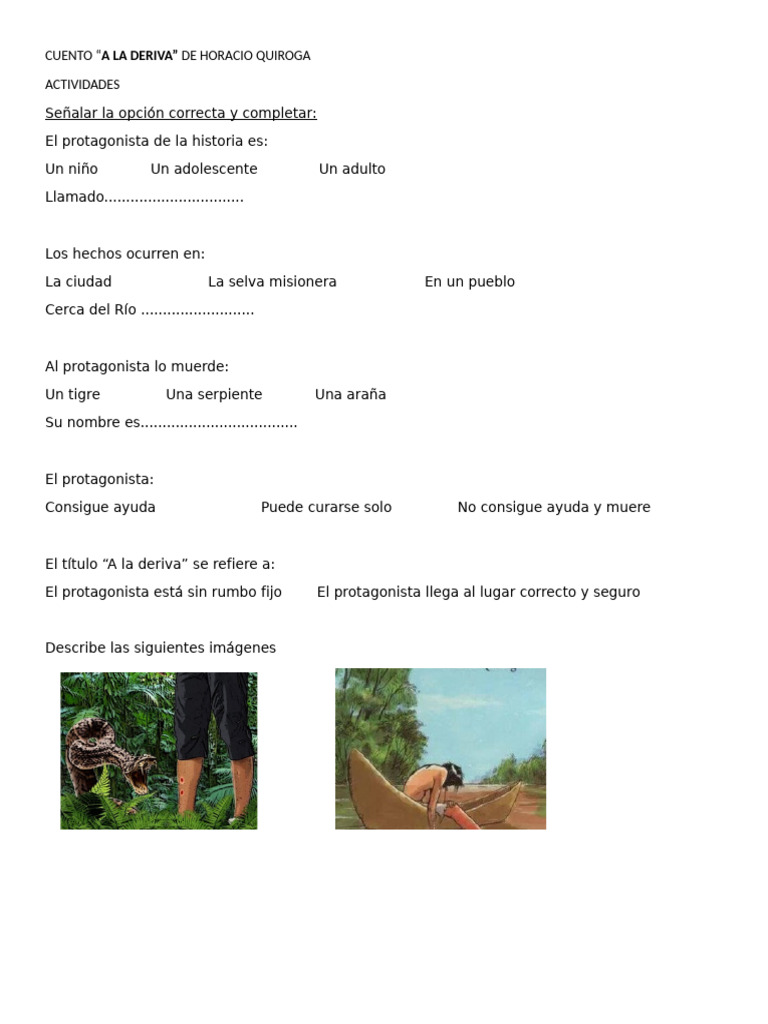 Actividades sobre "A la Deriva" de Quiroga | PDF