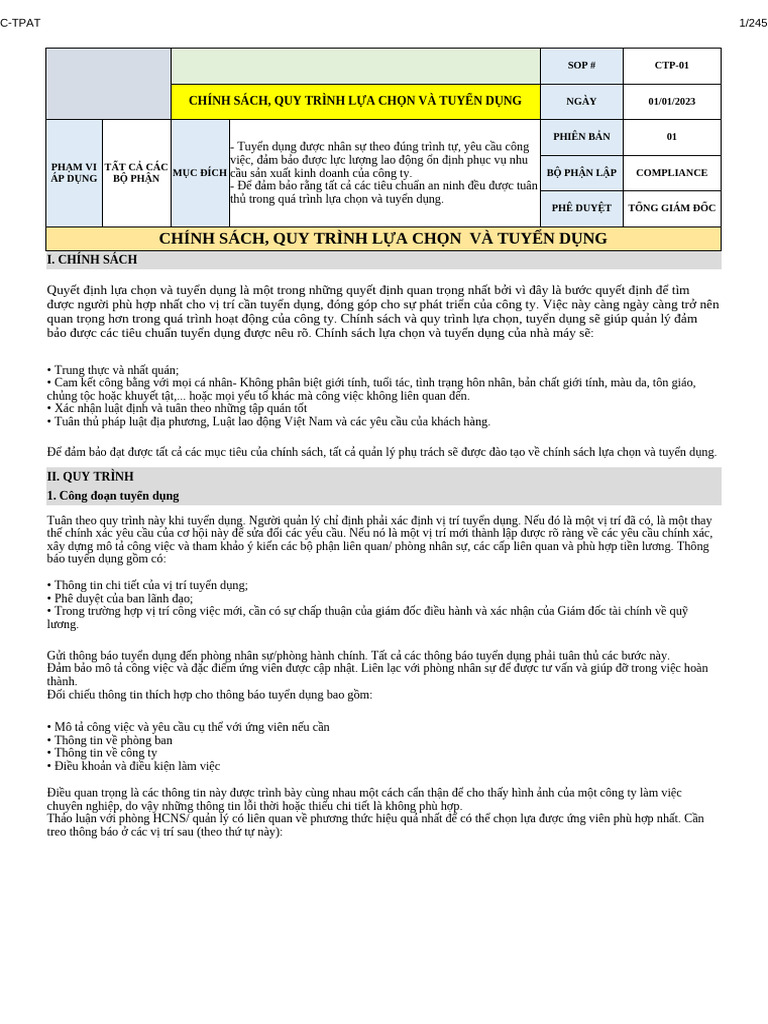 CTPAT-T NG H P Chính Sách Và Quy Trình An Ninh 2025 | PDF