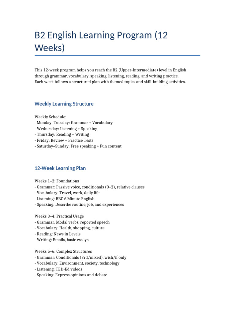 12-Week B2 English Learning Program | PDF