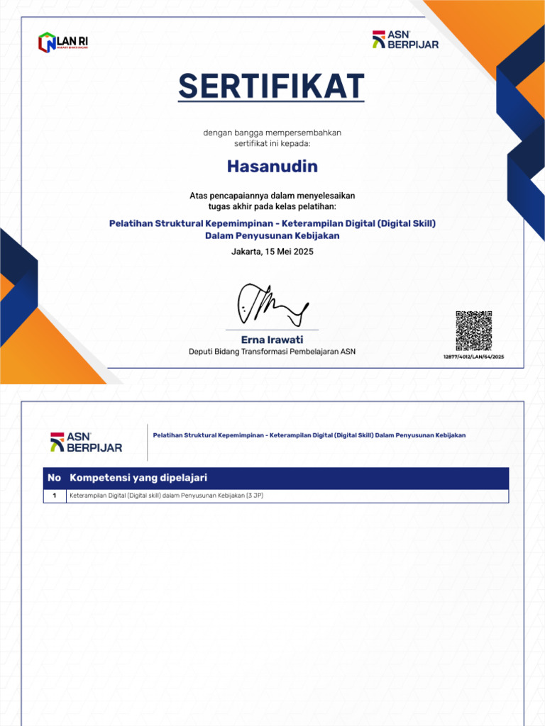 Sertifikat - Kelas Pelatihan Struktural Kepemimpinan - Keterampilan Digital (Digital Skill ...