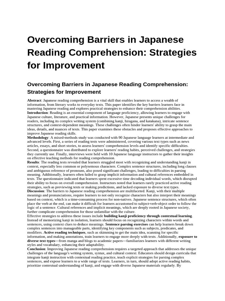 Overcoming Barriers in Japanese Reading Comprehension - Strategies For ...