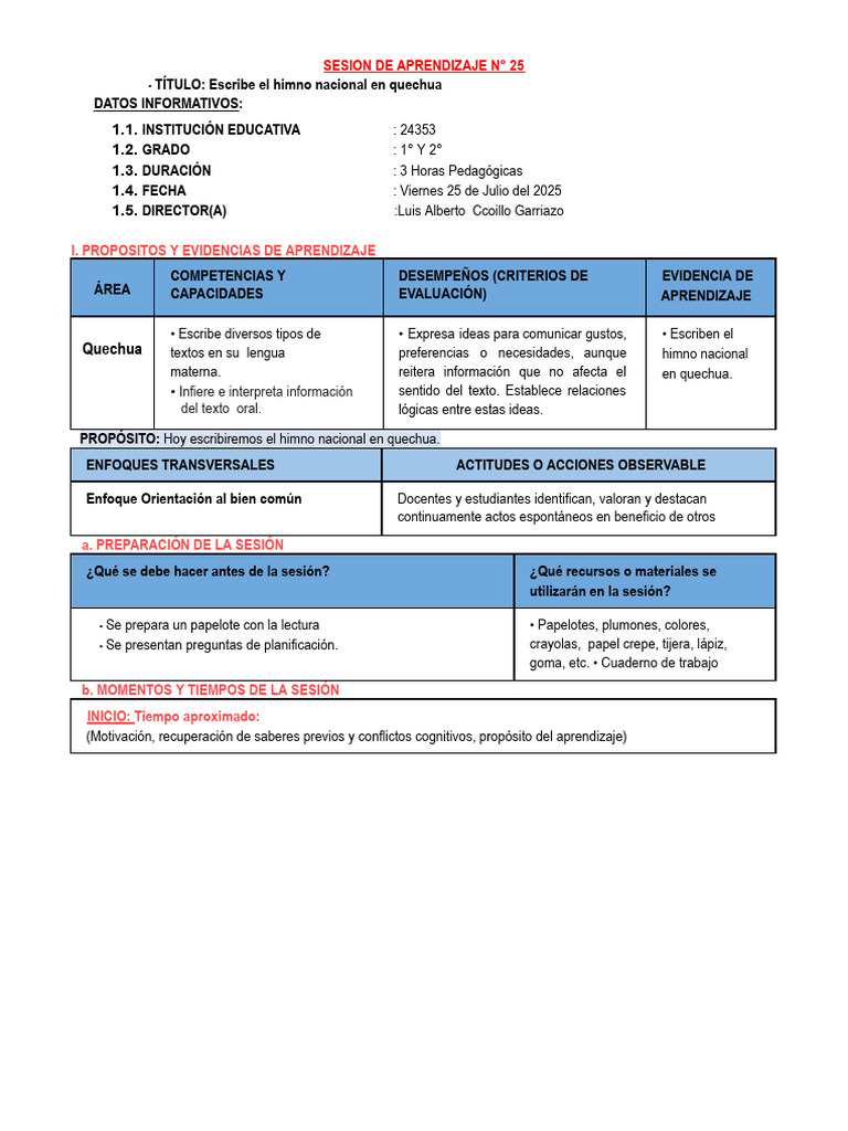 Sesion Quechua Escribe 25 | PDF | Aprendizaje | Modificación de comportamiento