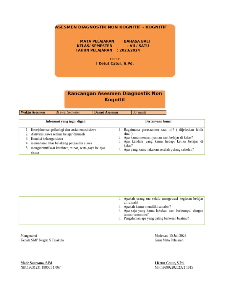 Asesmen Diagnostik Bhs Bali 10 Soal | PDF