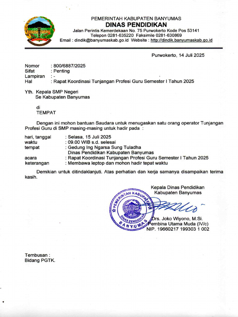 Undangan Rakor TPG SMPN | PDF