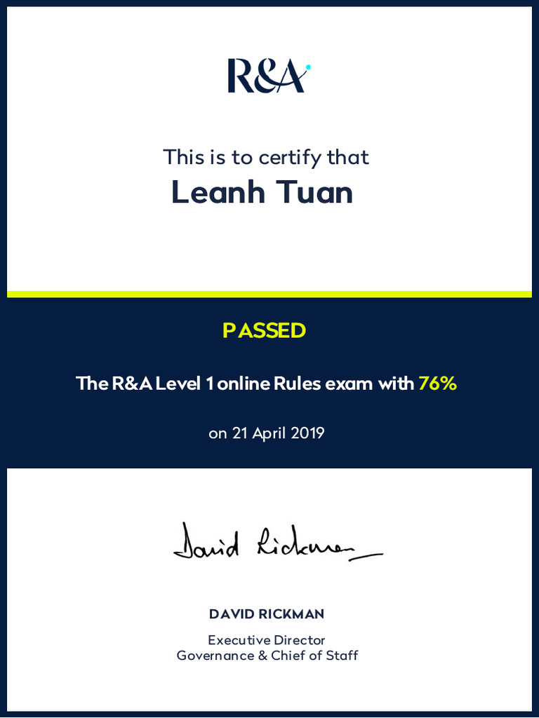 The R&A Online Certificate Level 1 - Leanh Tuan | PDF