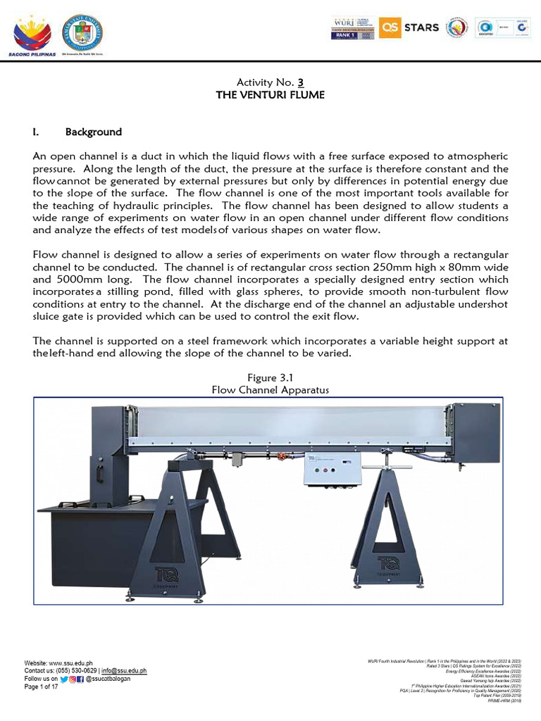 Venturi Flume Experiment Guide | PDF | Flow Measurement | Discharge ...