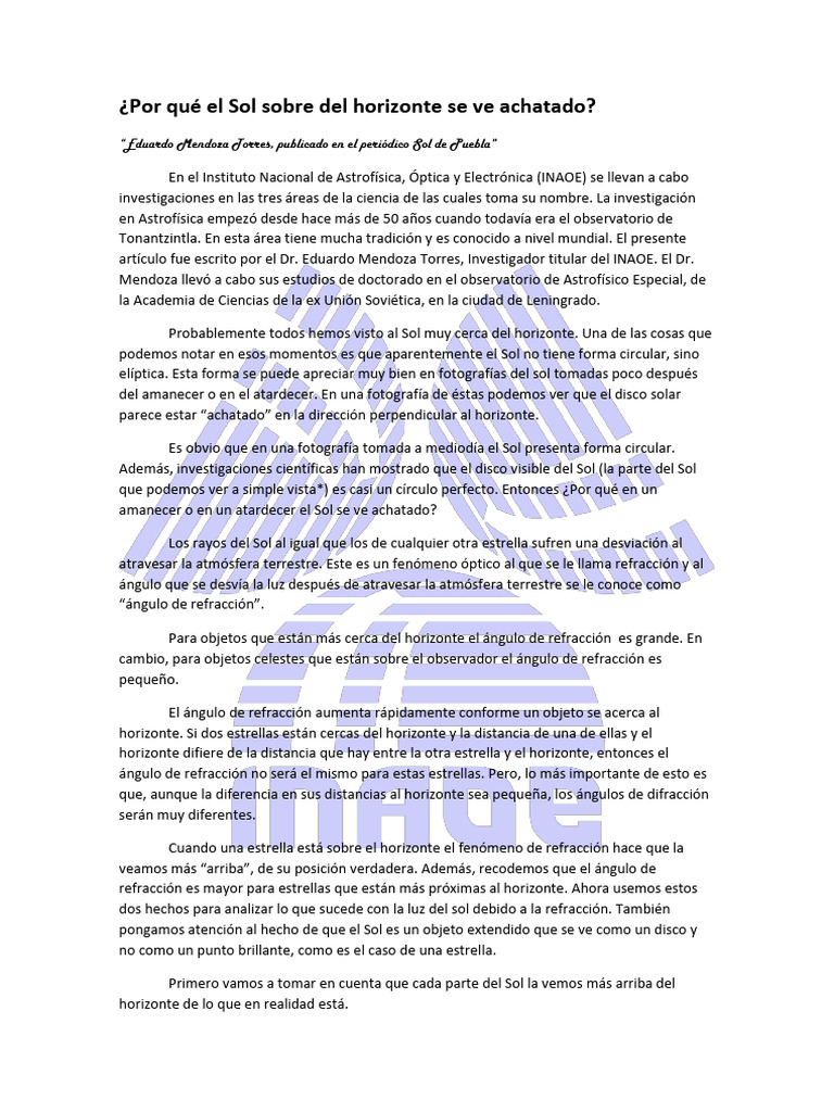 Por Que El Sol Se Ve Achatado | PDF | Horizonte | Dom