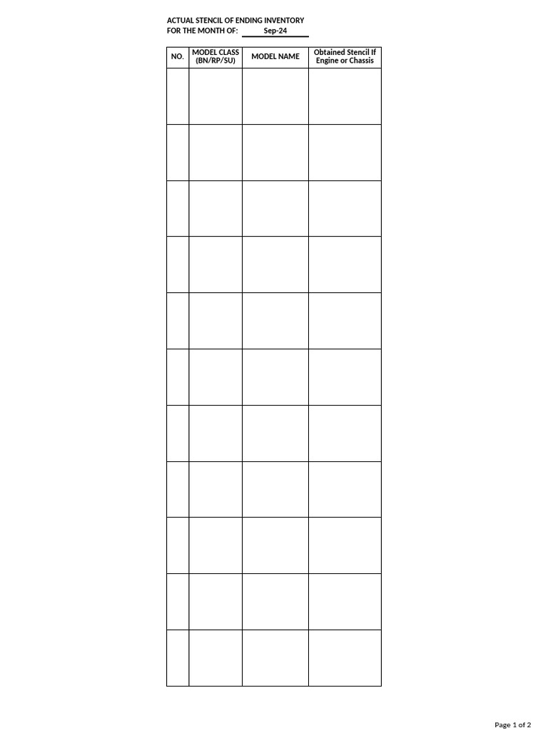 Stencil Form For Monthly Ending Inventory | PDF