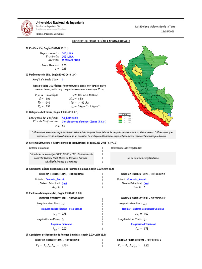 Análisis Sísmico Perú E.030 | PDF | Ingeniería estructural | Ingeniero civil