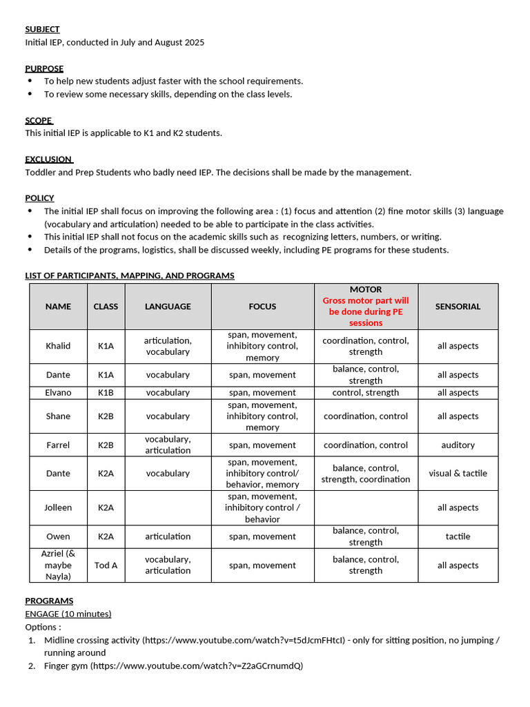 Initial IEP | PDF | Cognition | Learning