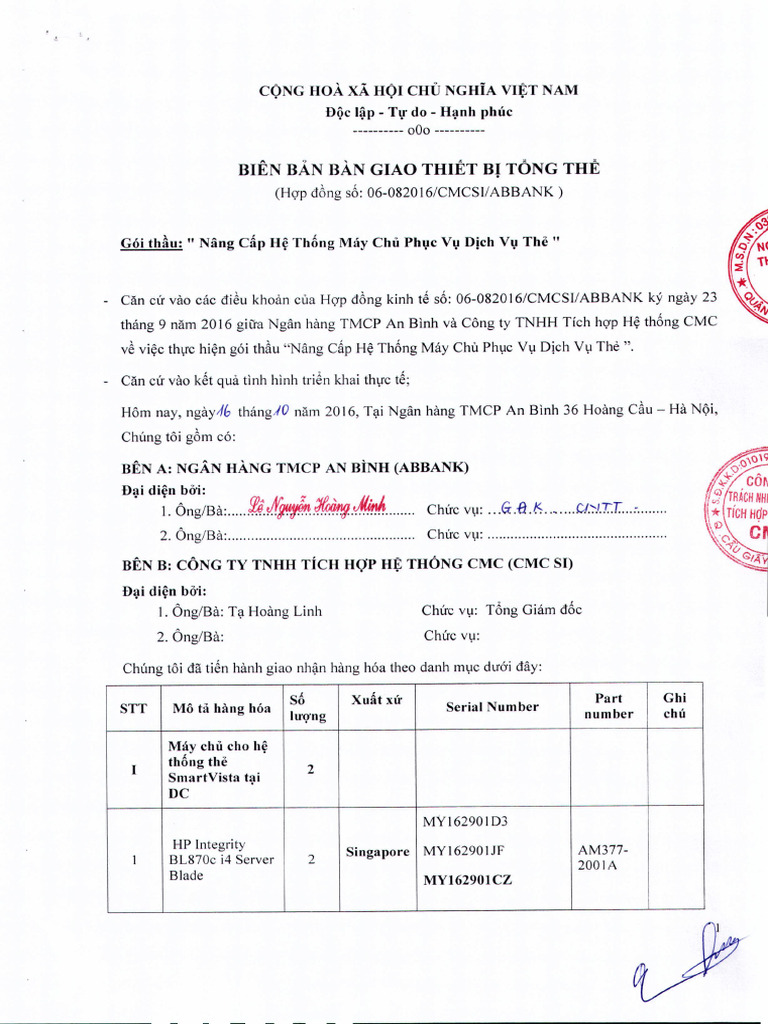 Bien Ban Ban Giao - Du An The | PDF | Computer Hardware | Computer Architecture