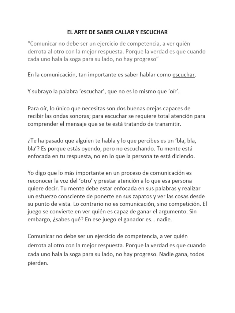 El arte de escuchar y callar | PDF