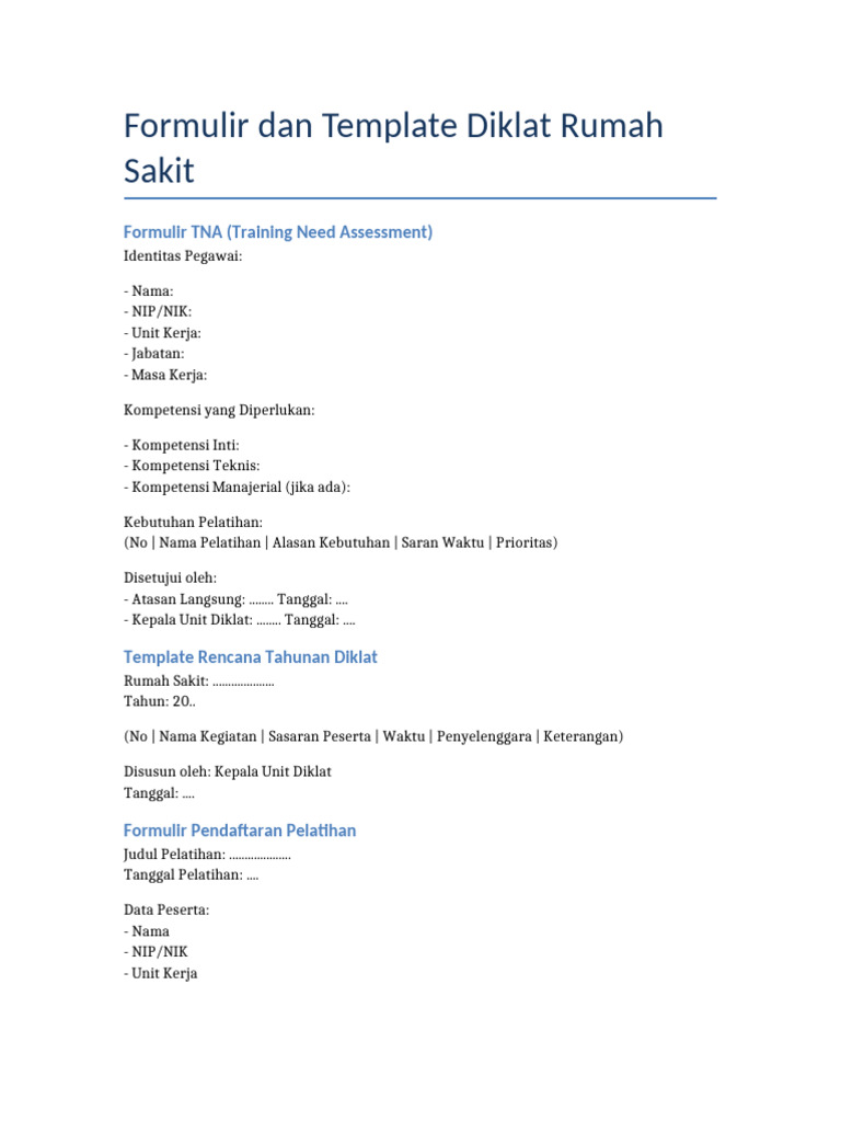 Formulir Diklat RS | PDF